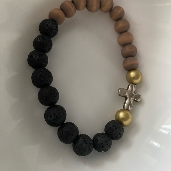 KrissetteMartinDesigns | Accessories | Black Lava Rock Wooden Bead And ...